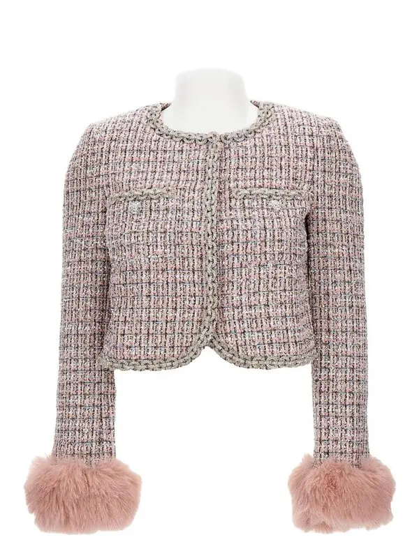 SELF-PORTRAIT Jacket With Fur Cuffs - Rose