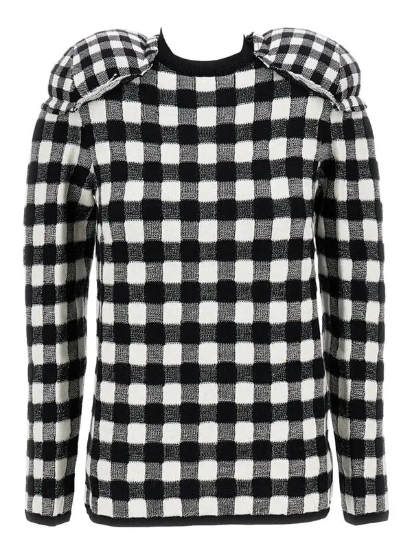 Comme Des Garçons Wool Check Padded Shoulder Sweater - Black