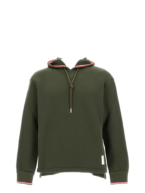 Thom Browne Oversized Knit Hooded Sweatshirt With Striped Detail - Green