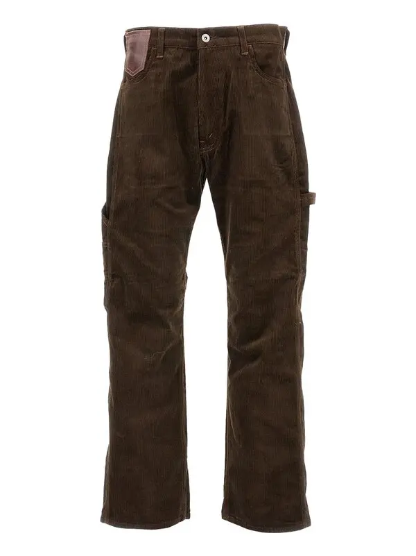 Junya Watanabe Cotton Corduroy Trousers With Leather Inserts - Brown