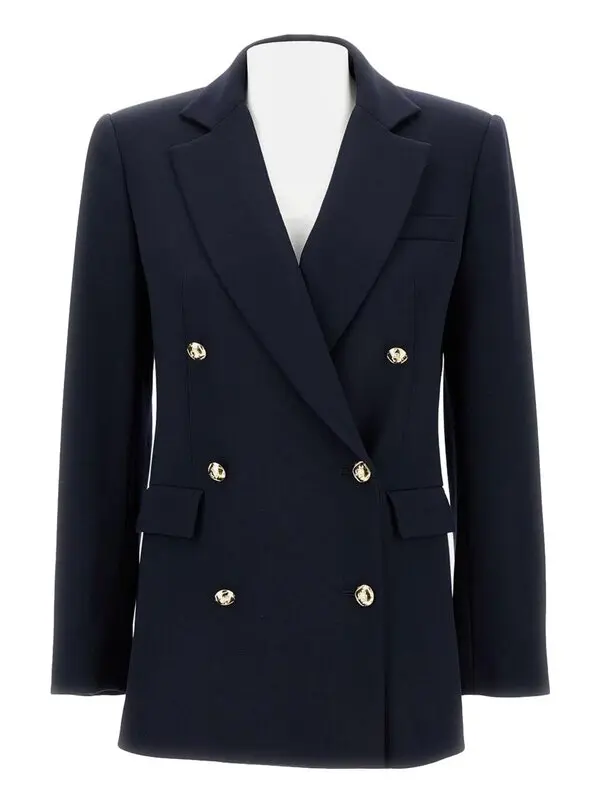 AFTERCOAT Wool Blazer With Gold Button Detail - Blue
