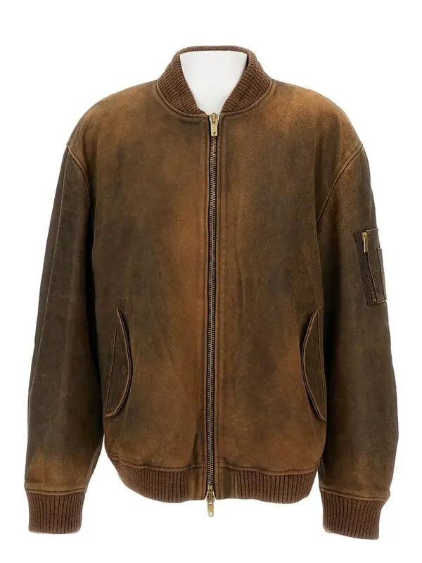 GOLDEN GOOSE Quilted Leather Bomber Jacket - Brown