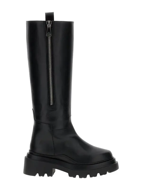 Plan C Knee-high Boots With Zipper - Black