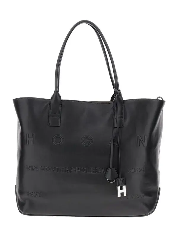 Hogan Leather Shopping Tote - Black