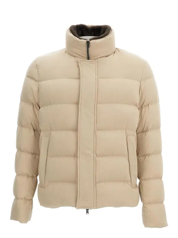 Herno Arendelle Bomber Jacket With Fur Collar - Beige