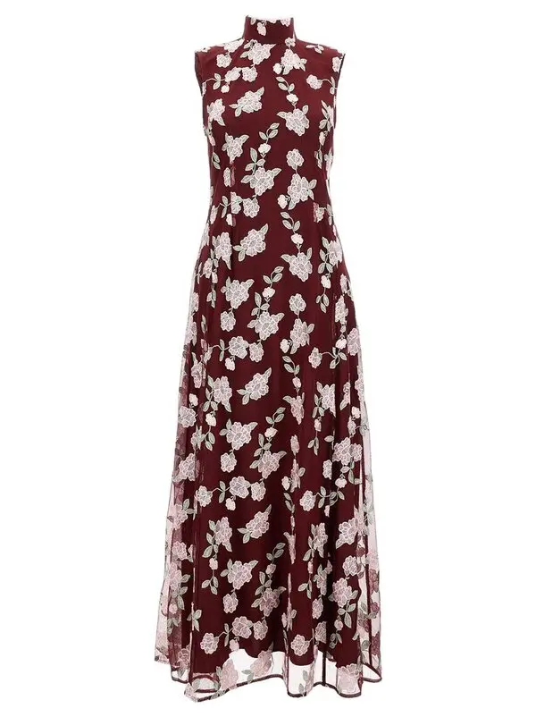 Remain Birger Christensen Floral Embroidered Mesh Maxi Dress - Red