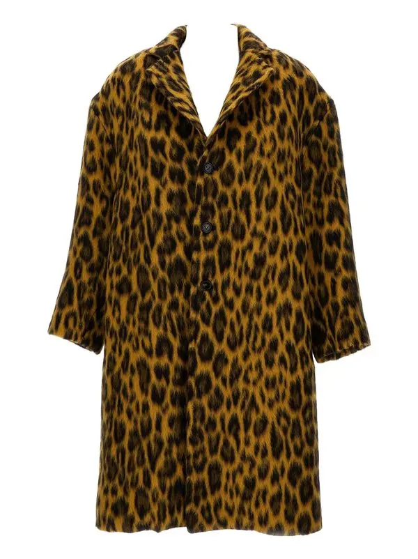 Bottega Veneta Leopard Print Alpaca Coat - Beige