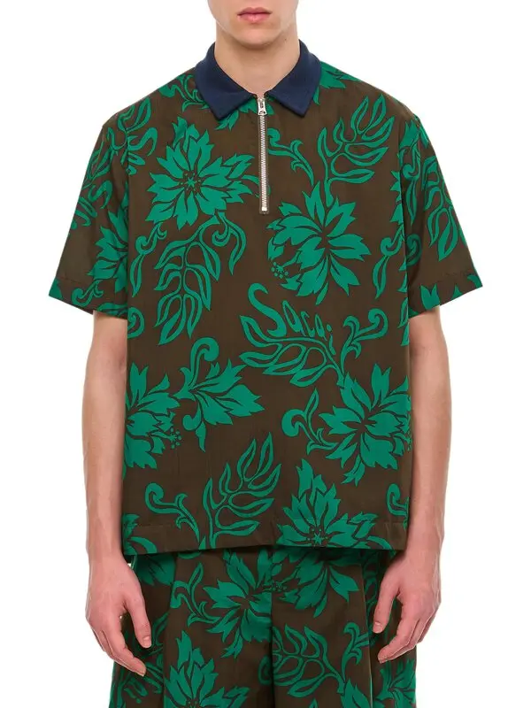 Sacai Floral Print Polo - Green