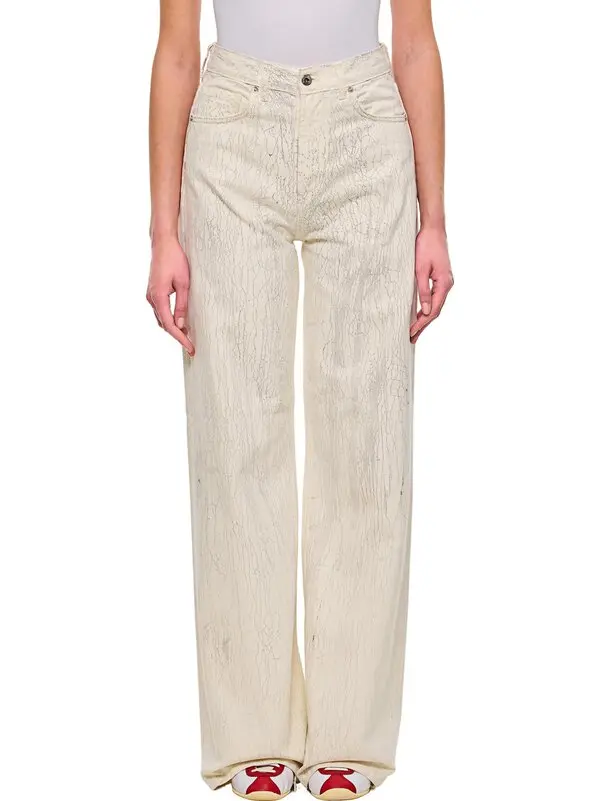 HALFBOY Crepe Pattern Wide Leg Jeans - White