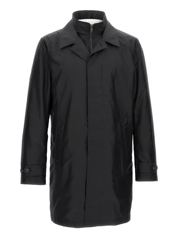 FAY Long Double-breasted Coat - Black
