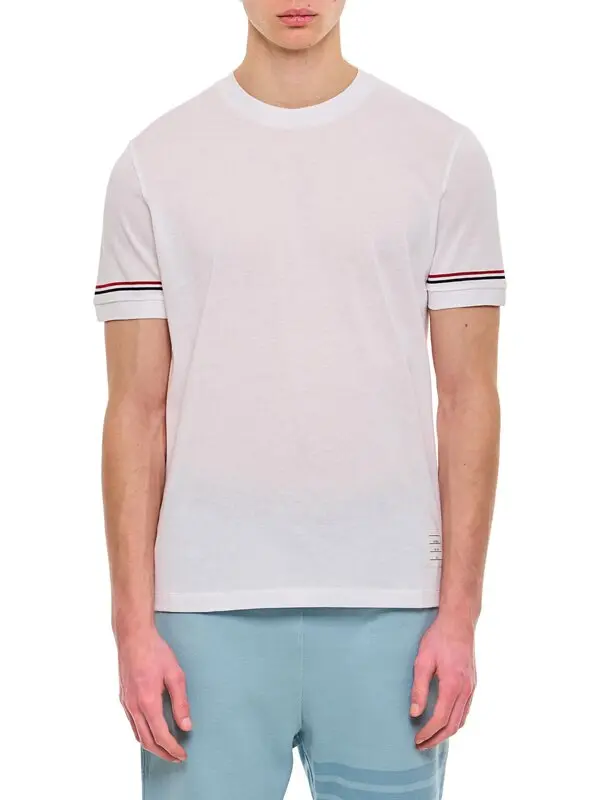 Thom Browne T-shirt With Ribbed Cuffs - White