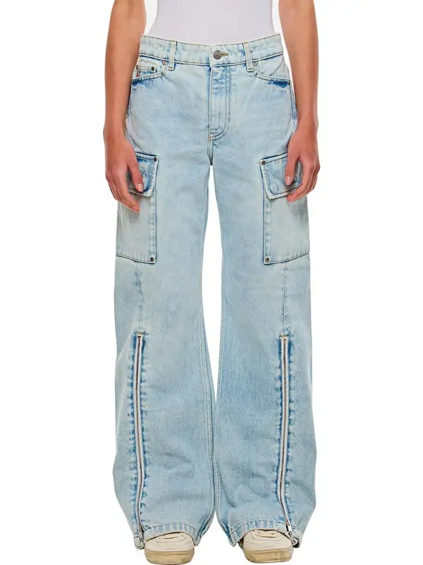 Stella McCartney Denim Cargo Pant With Front Zipper - Sky Blue