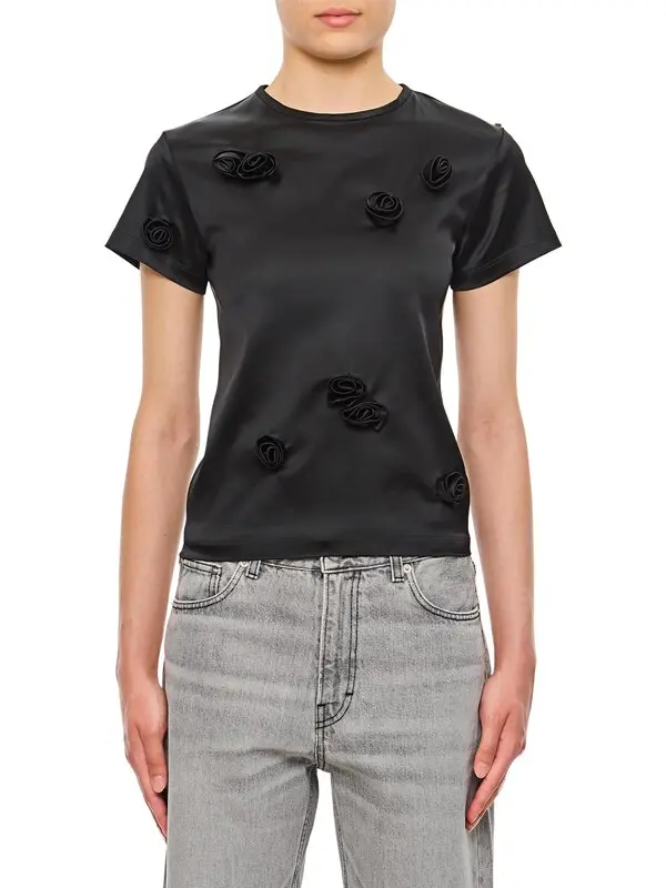 Sportmax Mendoza Fitted Top With Embroidered Roses - Black