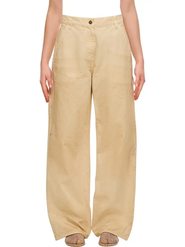 GOLDEN GOOSE Wide Leg Cotton Trousers - Beige