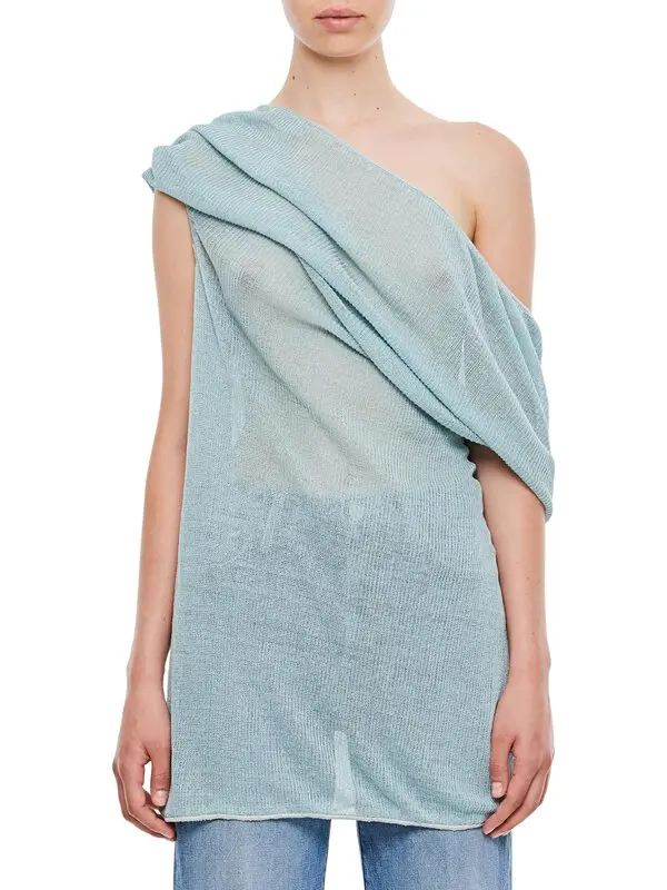 VITELLI Membrane Linen Draped Top - Sky Blue