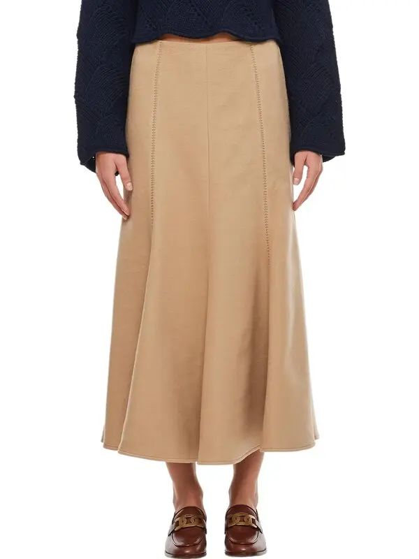 Gabriela Hearst Midi Pleated Silk Skirt - Beige