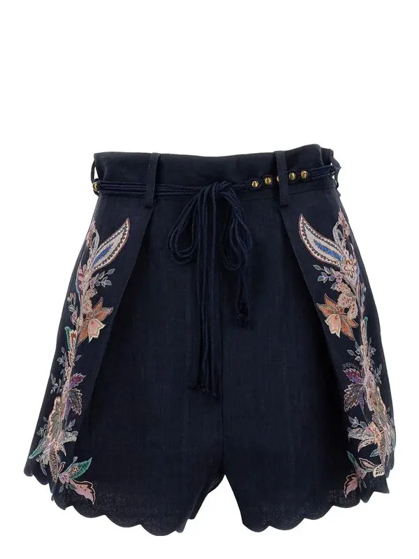 Zimmermann Floral Print Pleated Shorts - Blue