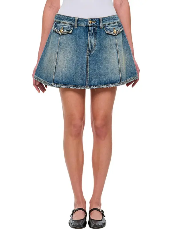 Alexander McQueen Stone Washed Denim Mini Skirt - Blue