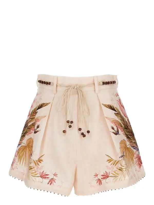 Zimmermann Floral Print Linen Blend Shorts - Beige