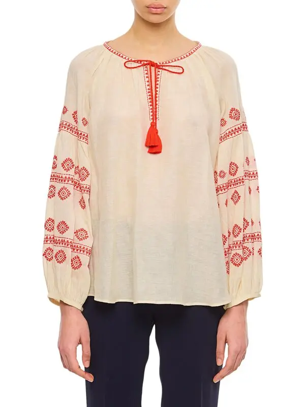 BENARAS BY CITRUS Floral Embroidered Blouse - White