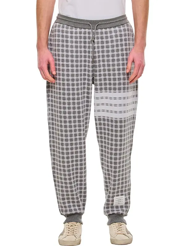 Thom Browne Check Cotton Fleece Pants 4 Lines - Grey