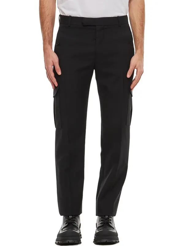 Alexander McQueen Wool Gabardine Straight Leg Trousers - Black