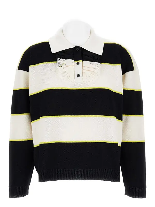 Alexander McQueen Silk Striped Polo - Black