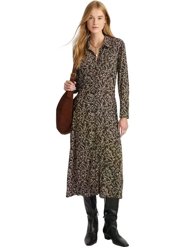 Madewell Ruched Midi Shirtdress - Bridgette Spots  Brown