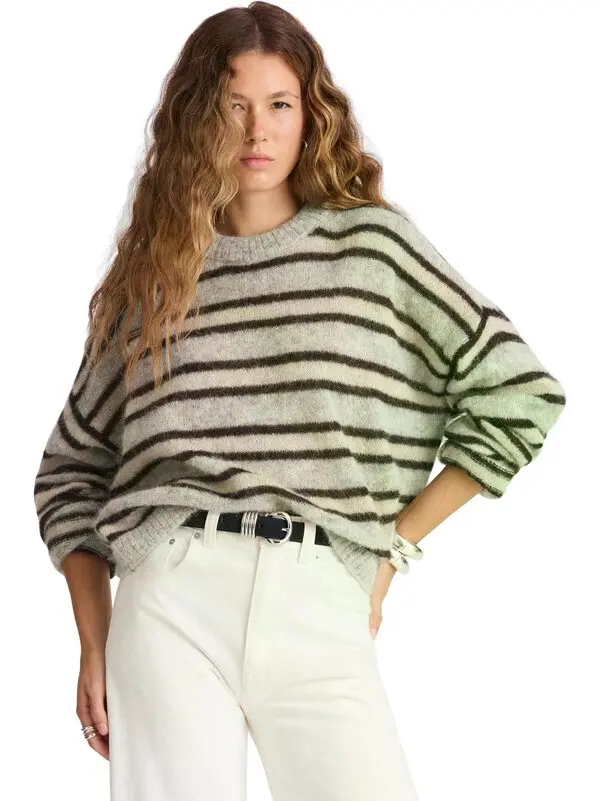 Madewell Striped Alpaca Blend Pullover Sweater - Black Iris Trio Stripe