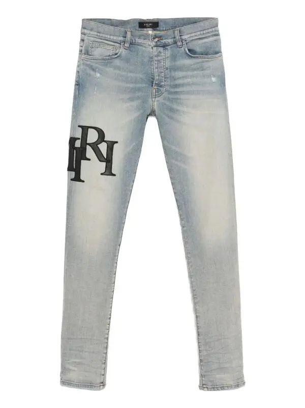 Amiri Staggered Logo Skinny Jean - Antique Indigo Black