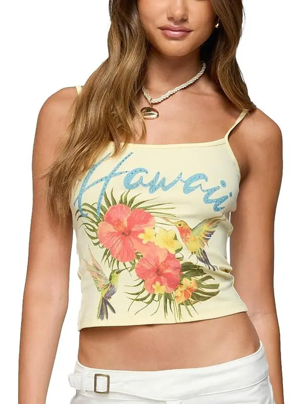EDIKTED Hawaii Babe Tank Top - Yellow