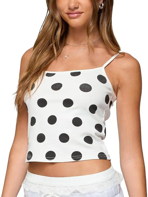 EDIKTED Lynne Polka Dot Tank Top - White