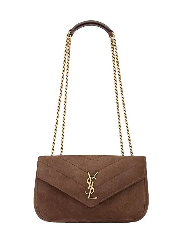 Saint Laurent Loulou Small Matelasse Suede Shoulder Bag - Brown Coffee