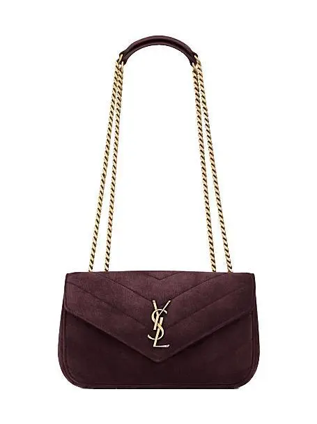 Saint Laurent Loulou Small Matelasse Suede Shoulder Bag - Smoky Burgundy