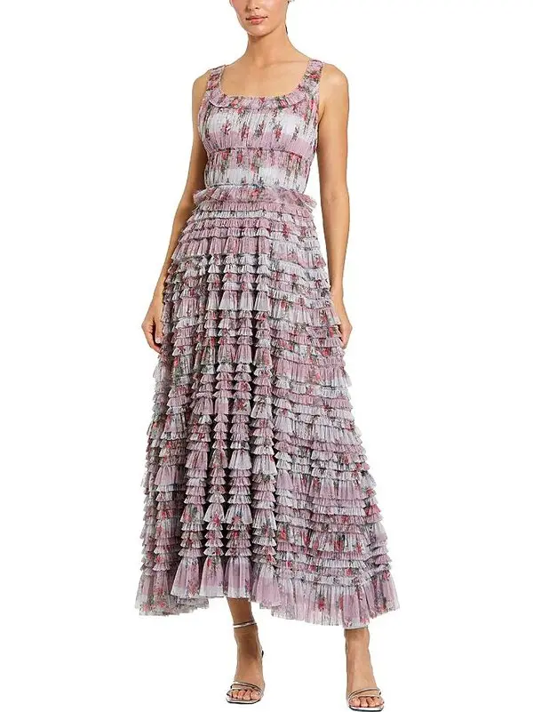 Mac Duggal Floral Midi Dress - Purple Multi