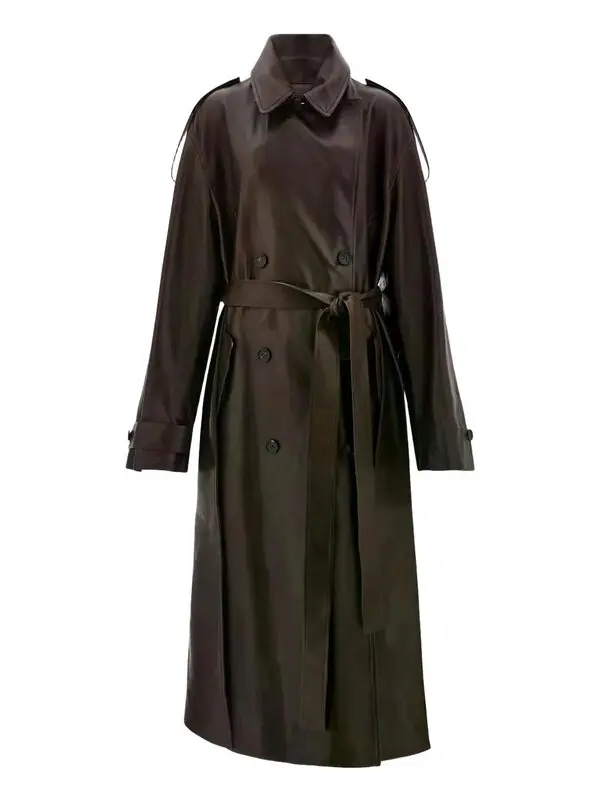 FERRAGAMO Belted Leather Trench Coat - Brown