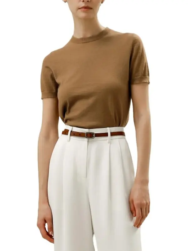 Lilysilk Cashmere Crew Neck Top - Toffee