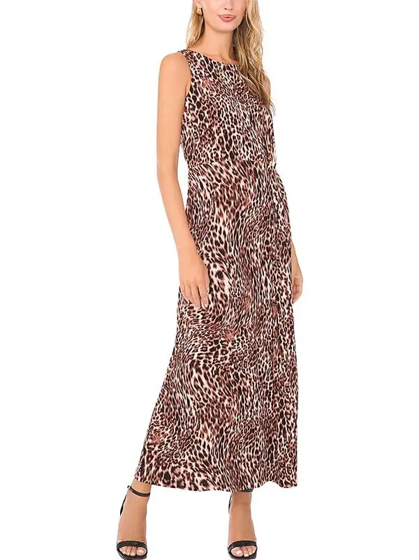 Vince Camuto Gathered Printed Maxi Dress - Rich Taupe