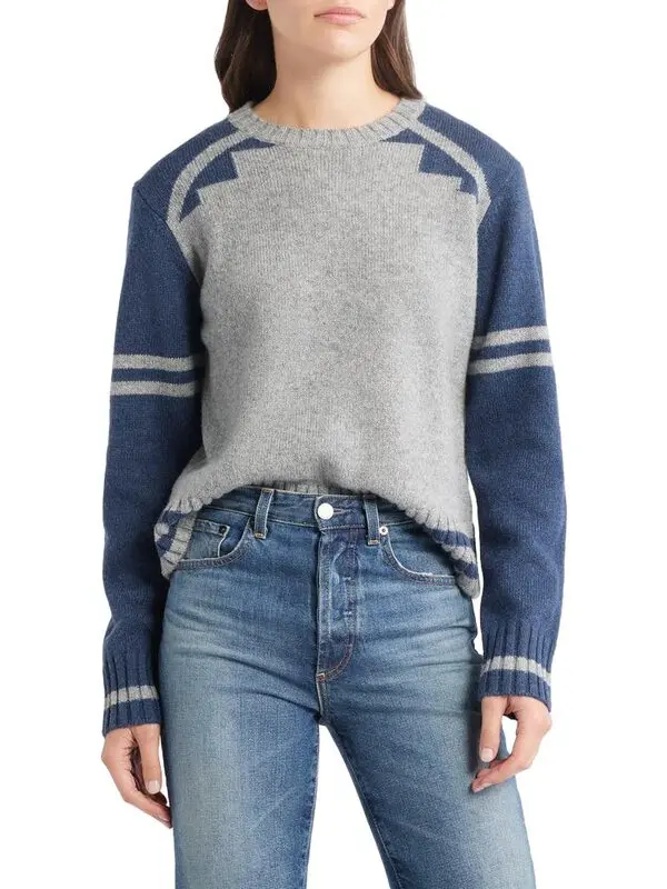 Pendleton Graphic Shetland Wool Sweater - Grey/blue Heather