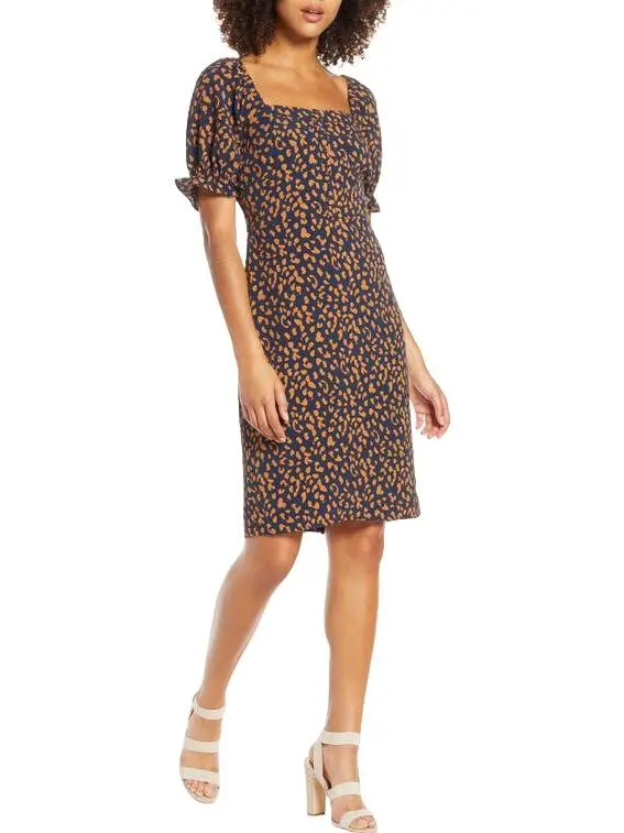 Chelsea28 Leopard-print Square Neck Dress - Navy- Rust Animal