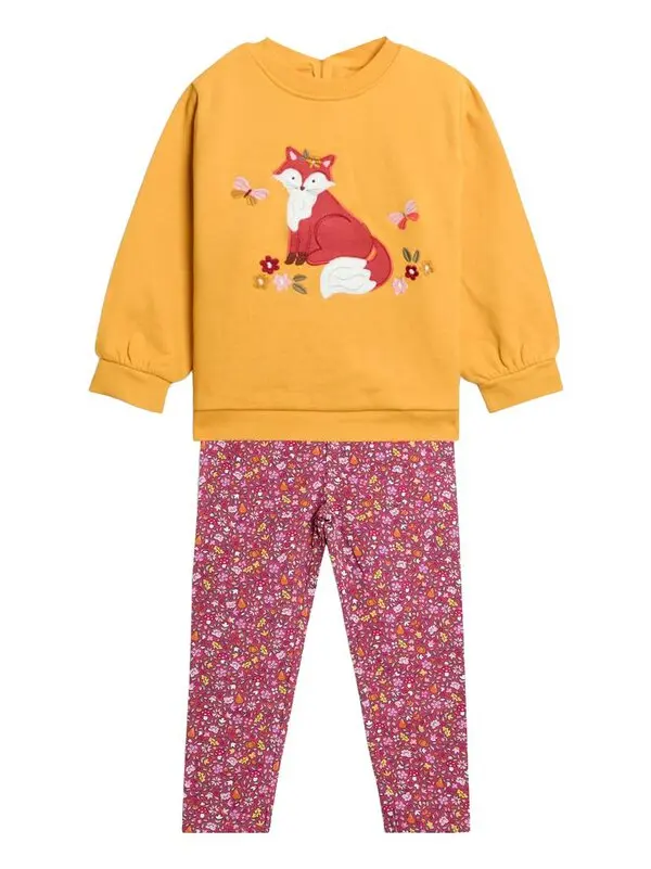 JOJO MAMAN BEBE Fox Graphic Sweatshirt & Floral Leggings Set - Mustard