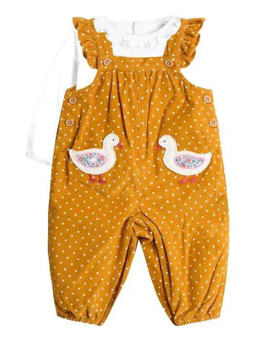 JOJO MAMAN BEBE Cotton Top And Appliqué Corduroy Overalls Set - Mustard
