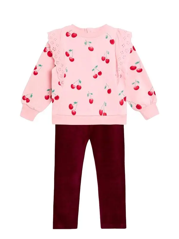 JOJO MAMAN BEBE Cherry Print Cotton Sweatshirt And Leggings Set - Pink