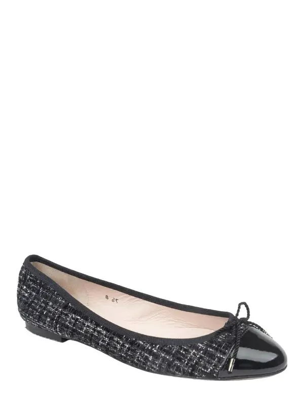 PAUL MAYER Cap Toe Ballet Flat - Black Tweed