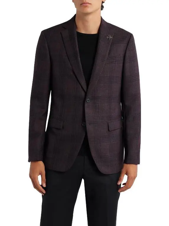 John Varvatos Bleeker Shadow Check Slub Wool Blend Sport Coat - Purple