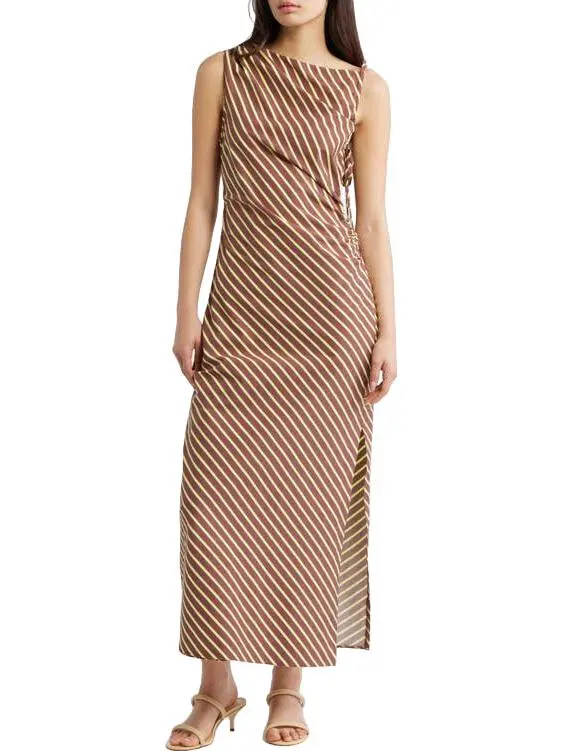 Topshop Gathered Shoulder Sleeveless Midi Dress - Brown Multi