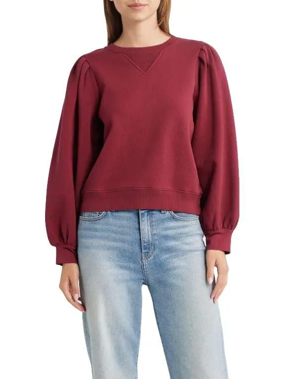 Rails Cotton French Terry Balloon Sleeve Sweatshirt - Merlot