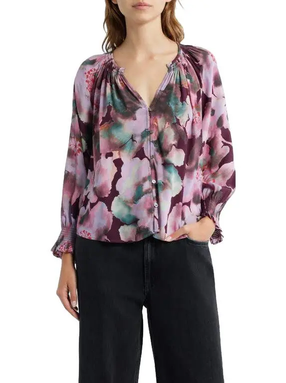 Rails Mariah Floral Smocked Blouse - Magenta Verbena