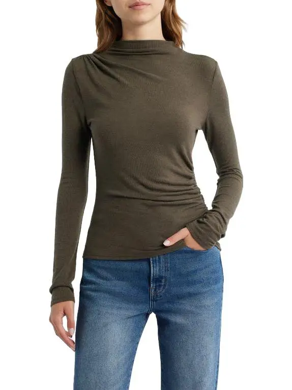 Rails Joelle Ruched Funnel Neck Top - Heather Olive