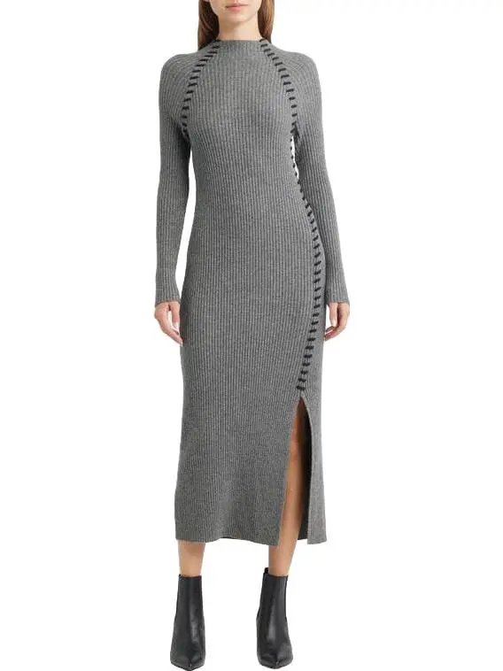 Rails Imara Long Sleeve Rib Wool Blend Sweater Dress - Charcoal